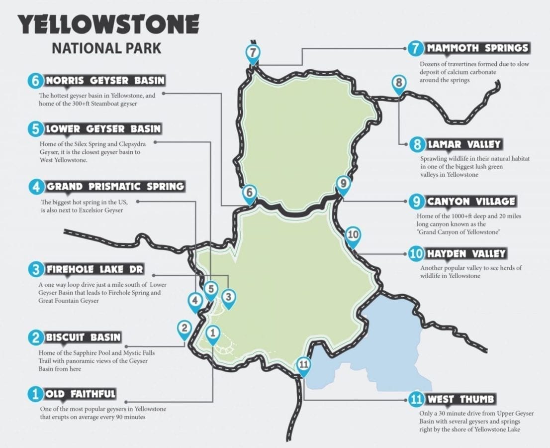 Best Things To Do in Yellowstone National Park on a Map | Outdoorsome